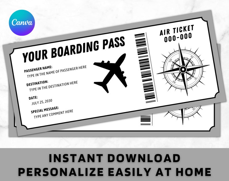 Editable Boarding Ticket Template - Airplane Ticket Modern Design ...