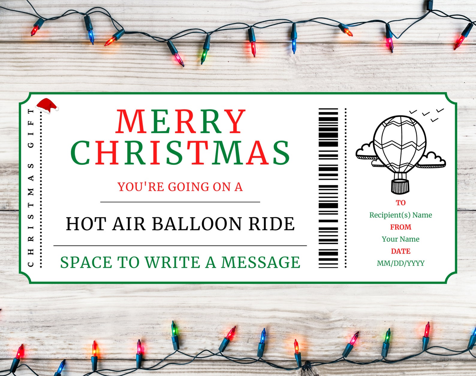 Christmas Hot Air Balloon Ride Gift Ticket Christmas Hot Air Balloon ...