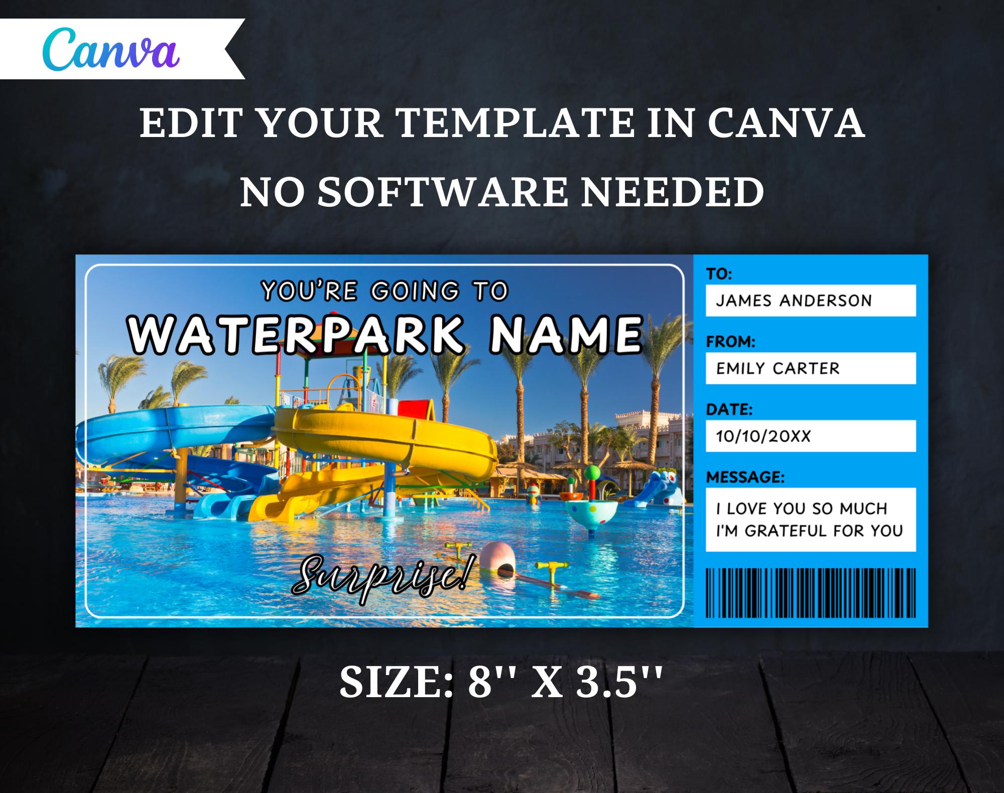 Water Park Ticket Template - Water Park Gift Voucher Template - Aqua ...