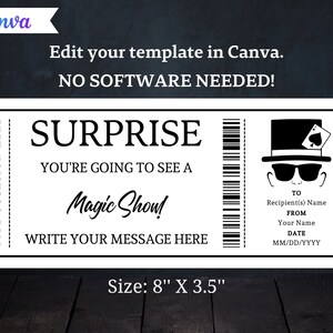 Surprise Magic Show Ticket Certificate Voucher Card Template ...