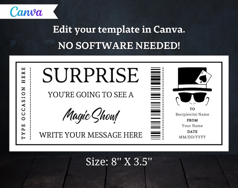 Surprise Magic Show Ticket Certificate Voucher Card Template ...