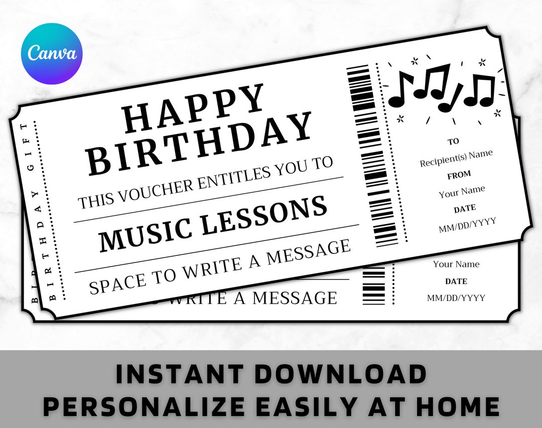 Birthday Music Lessons Gift Ticket - Birthday Music Lessons Gift Card ...