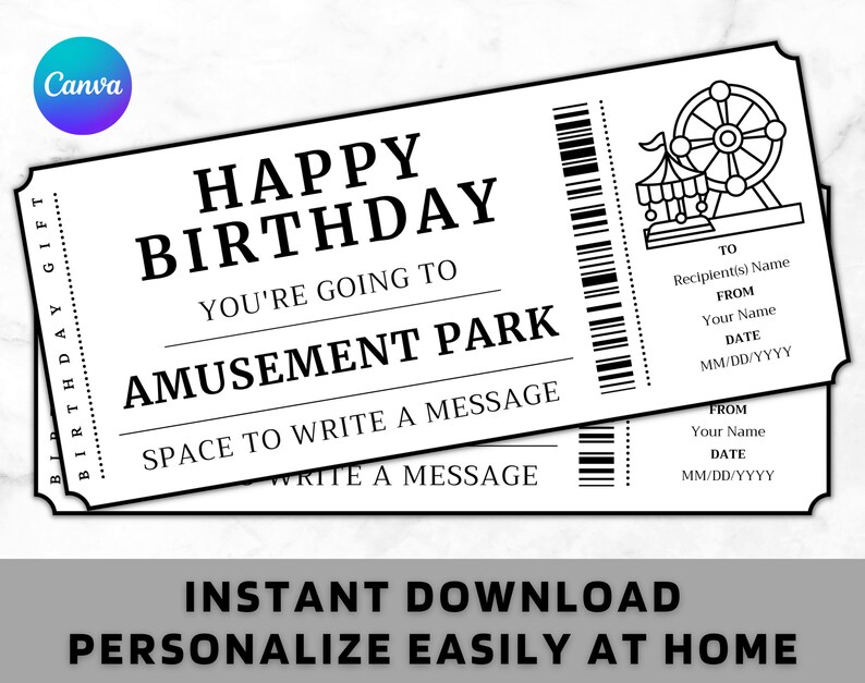 Birthday Amusement Park Gift Ticket - Birthday Amusement Park Gift Card ...