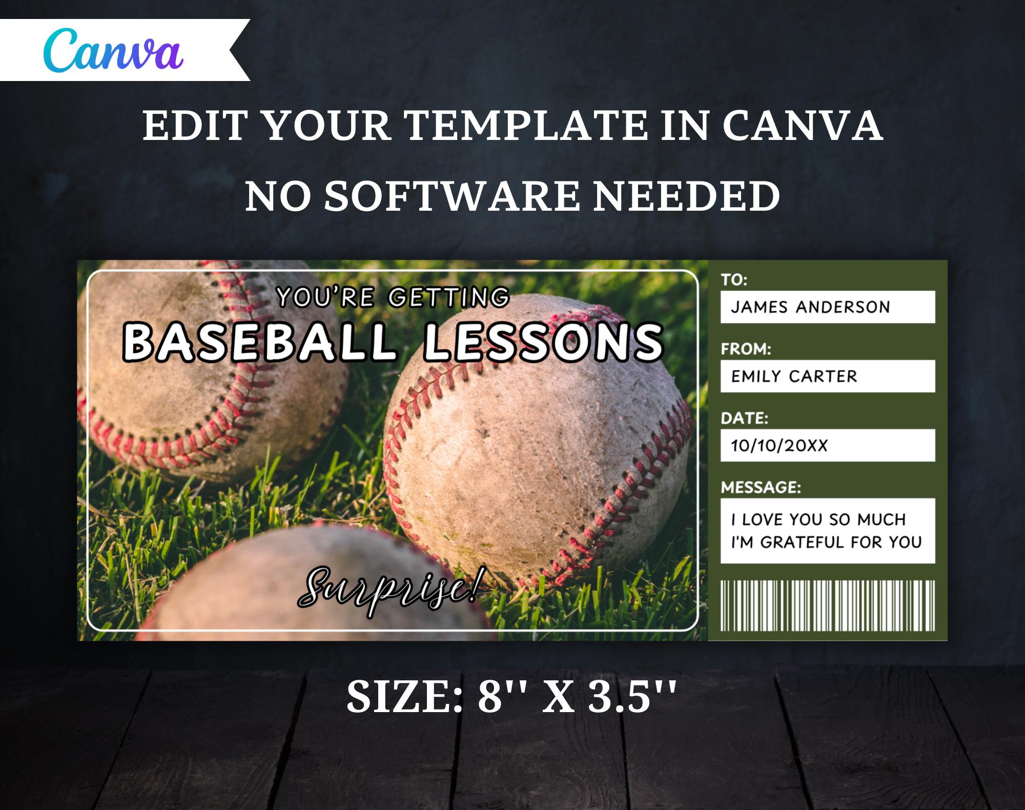 Baseball Lessons Ticket Template - Baseball Lessons Gift Voucher ...