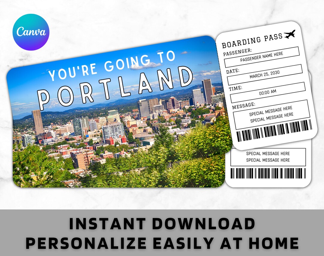 Portland Boarding Pass Ticket Template - Printable Gift Airplane ...