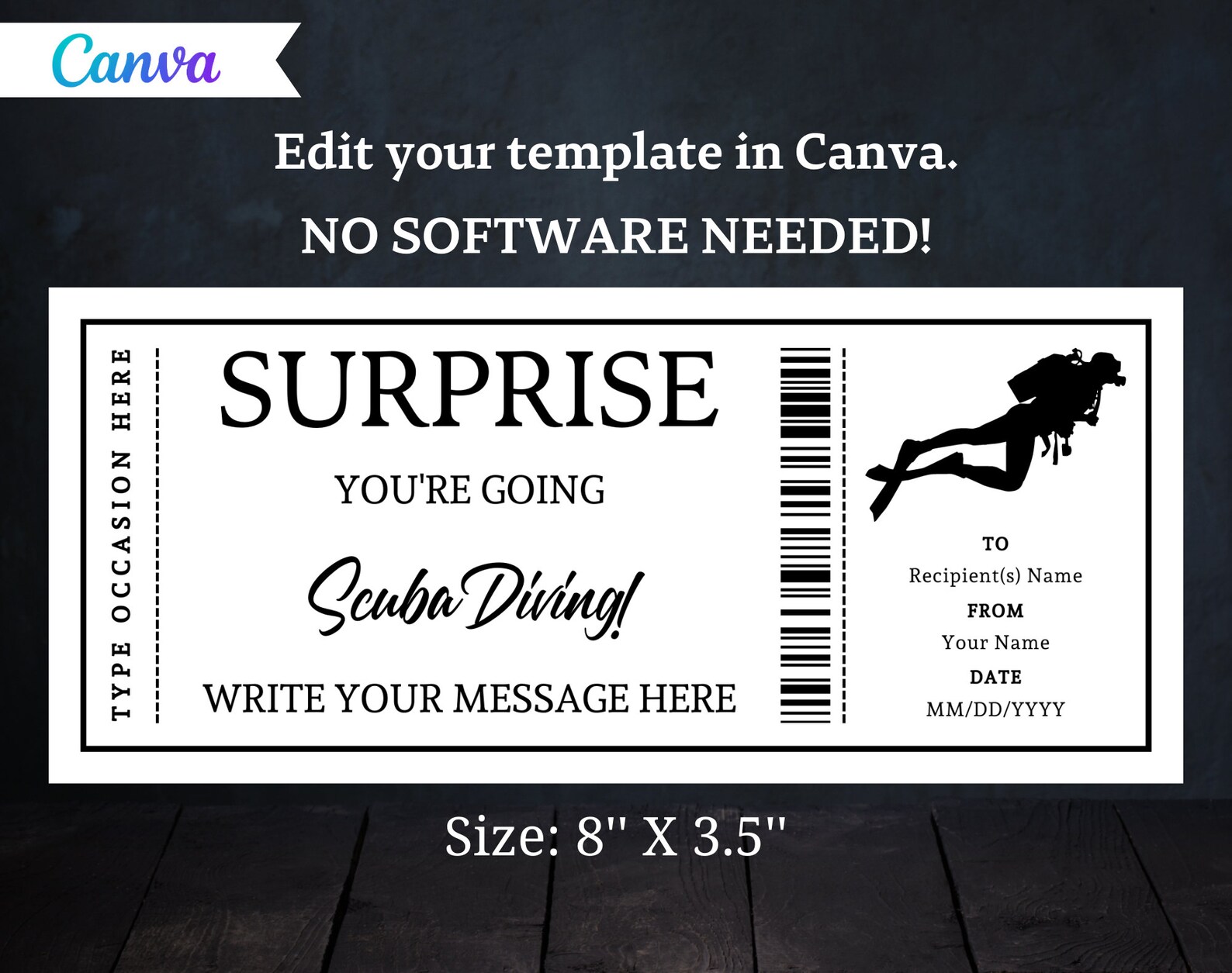Surprise Scuba Diving Ticket Certificate Voucher Card Template ...