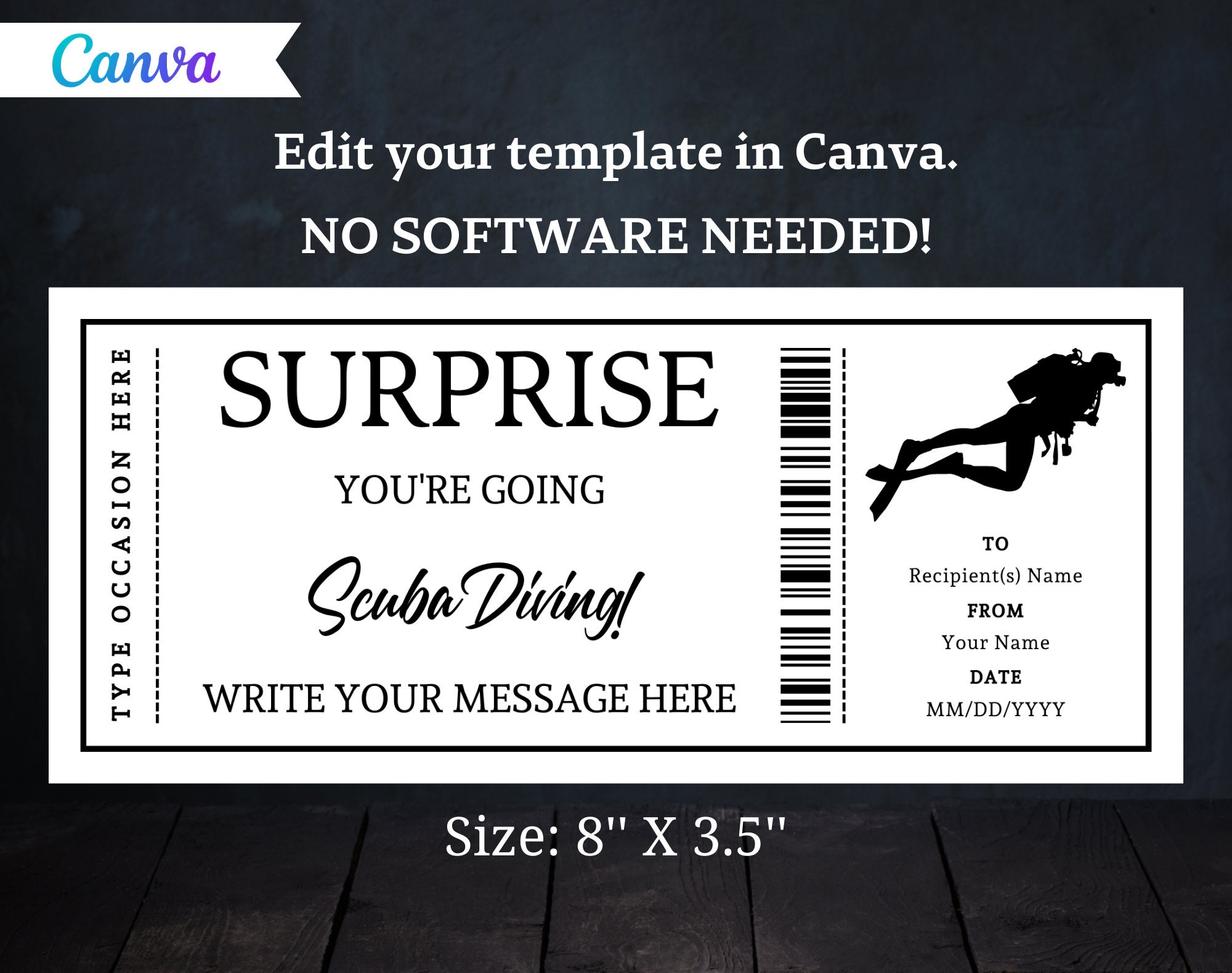 Surprise Scuba Diving Ticket Certificate Voucher Card Template ...