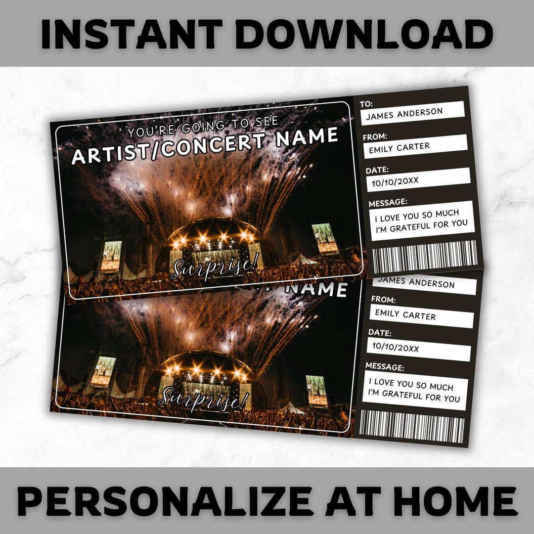 Concert Ticket Template - Concert Gift Voucher Template - Custom DIY ...