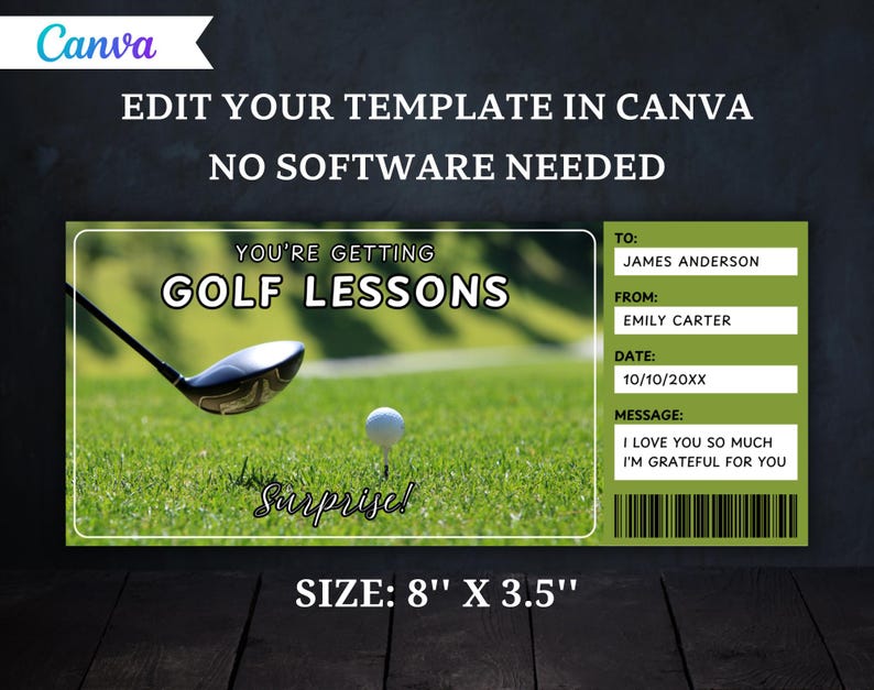 Golf Lesson Ticket Template - Golfing Lesson Gift Voucher - Golf Coupon ...