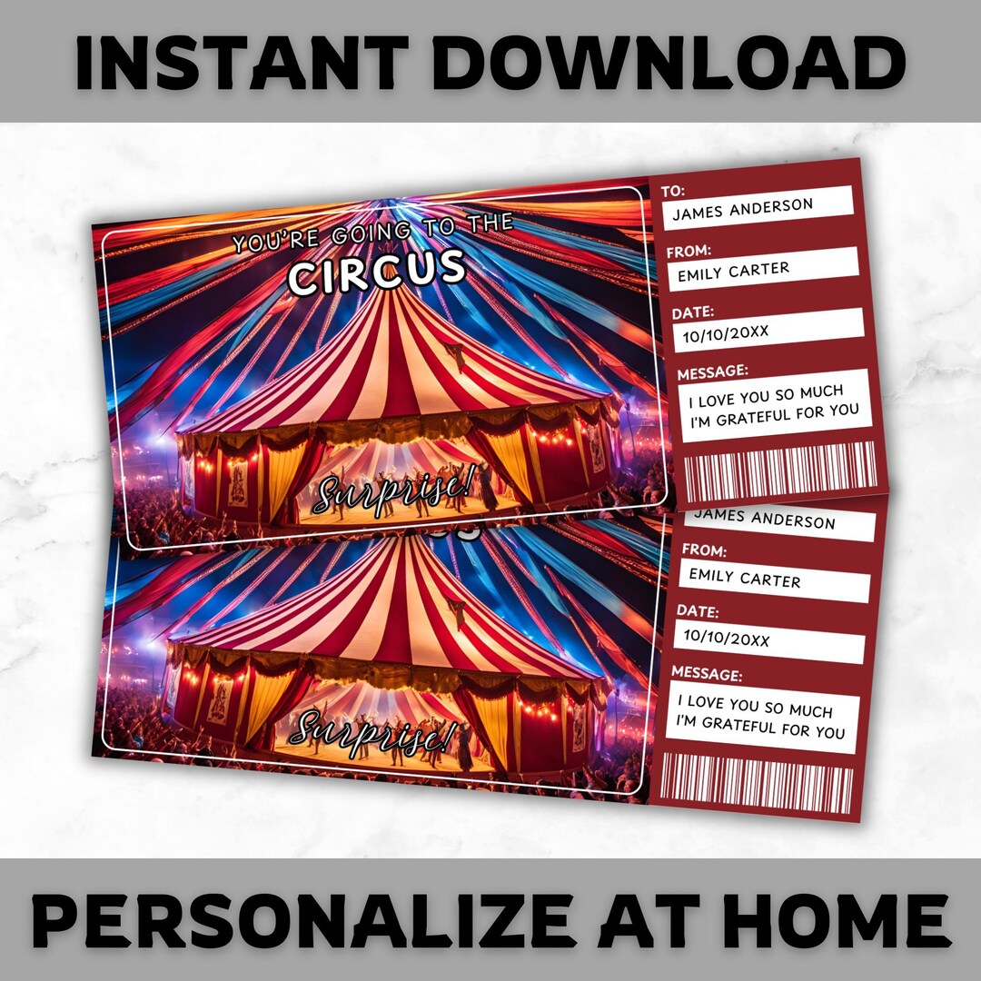 Circus Ticket Template - Circus Gift Voucher Template - Carnival Coupon ...