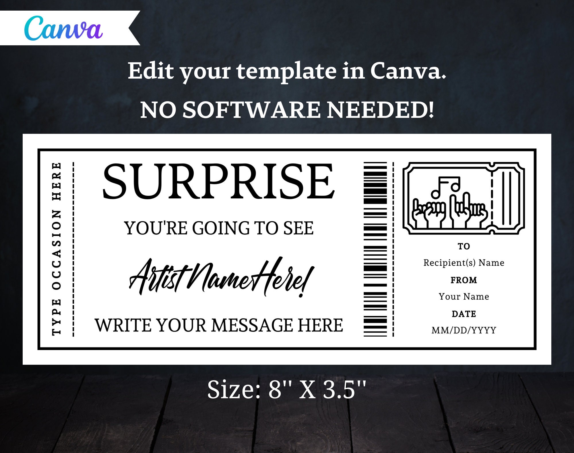 Editable Concert Ticket Template Editable Event Ticket Canva Template Surprise Getaway Gift ...