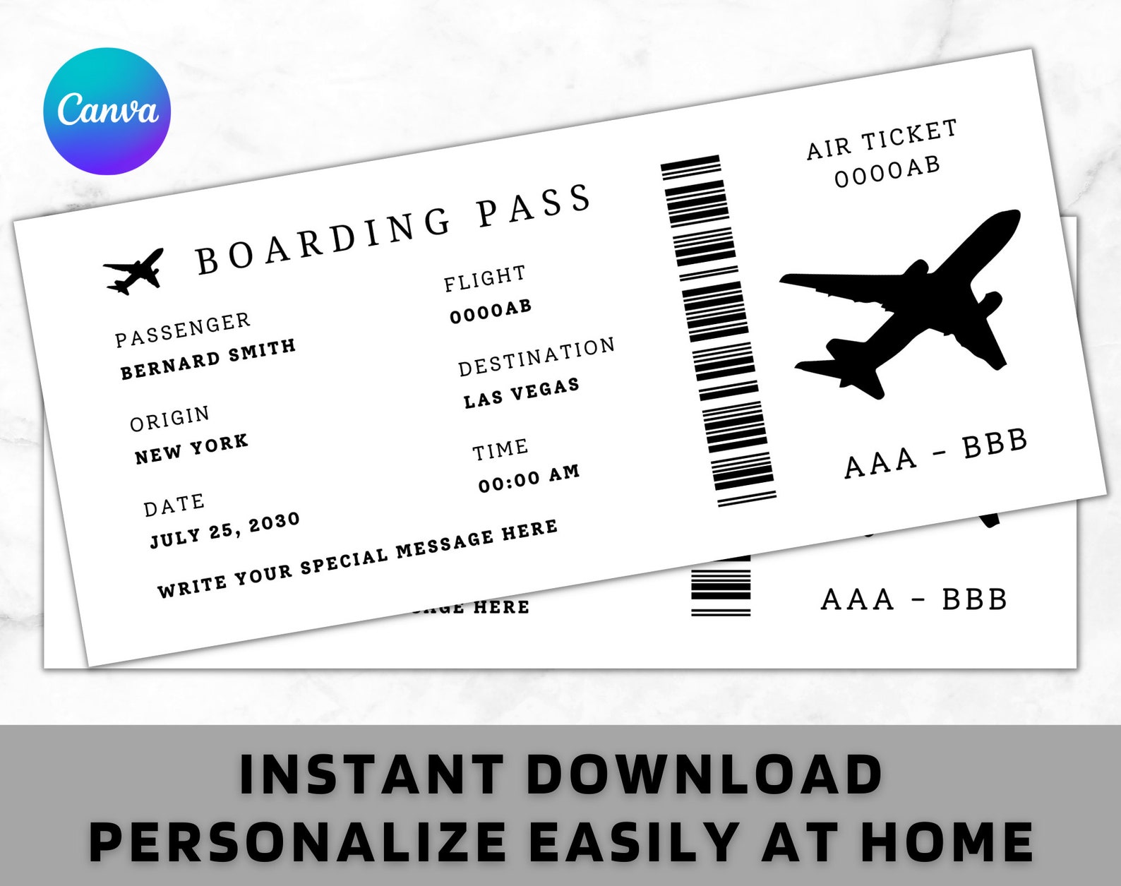 Custom Airplane Ticket - Printable Surprise Trip - Printable Boarding ...