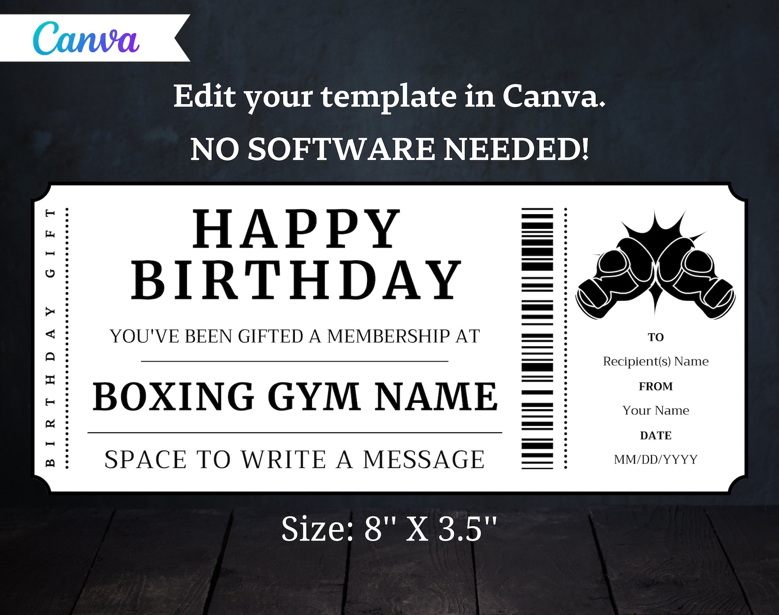 Birthday Boxing Membership Gift Ticket - Birthday Gym Pass Gift Card ...