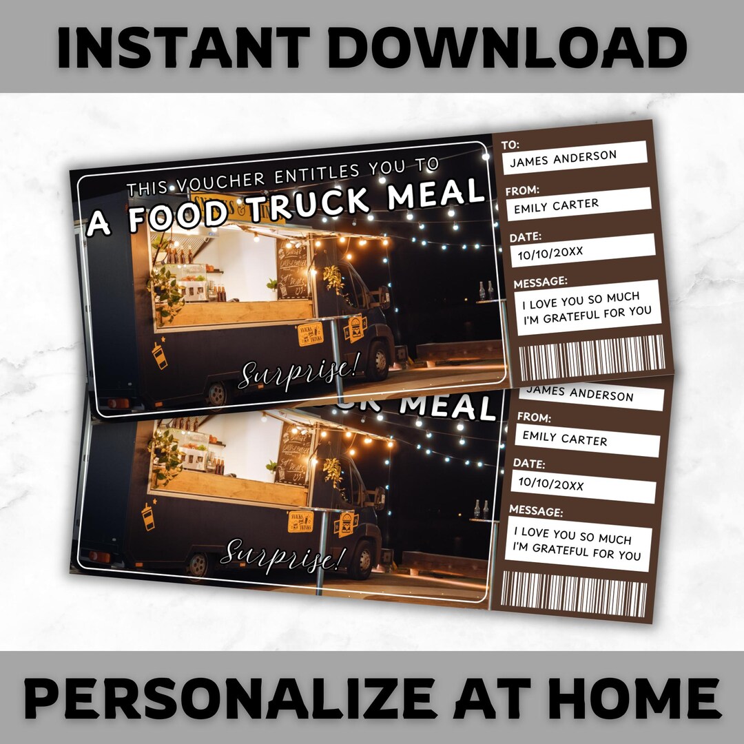 Food Truck Ticket Template - Food Truck Meal Gift Voucher - Dining Food ...