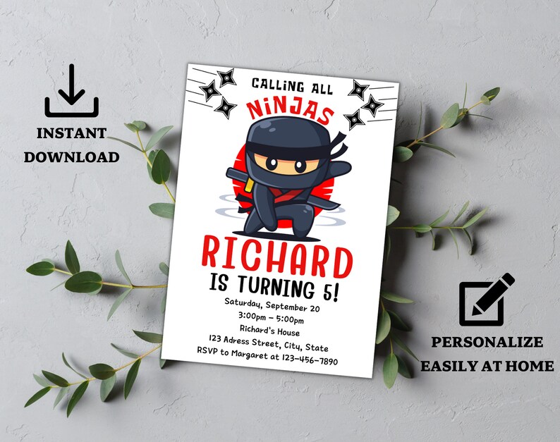 Ninja Birthday Party Invitation Template Ninja Birthday Party Invite ...
