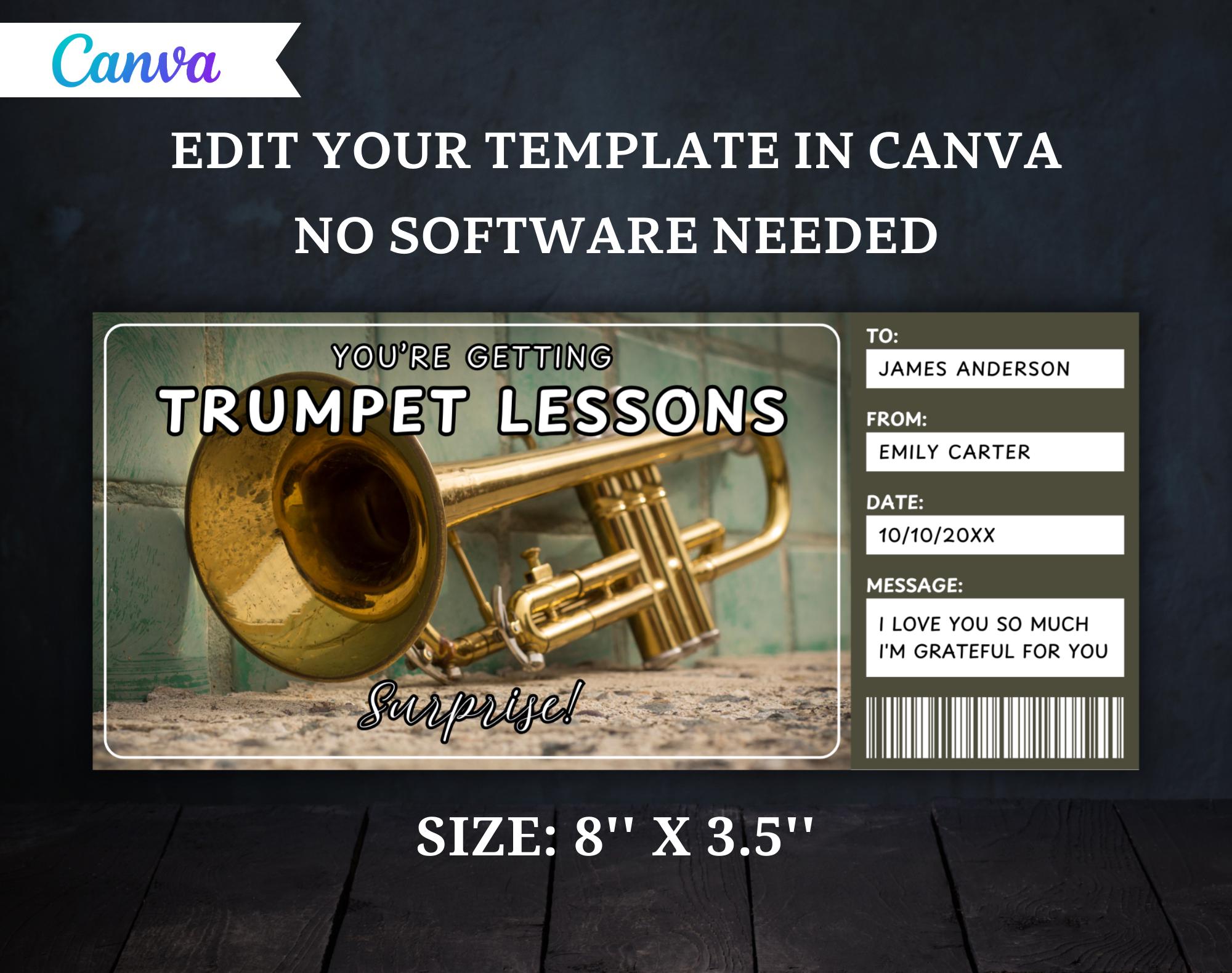 Trumpet Lessons Ticket Template - Trumpet Lessons Gift Voucher Template ...