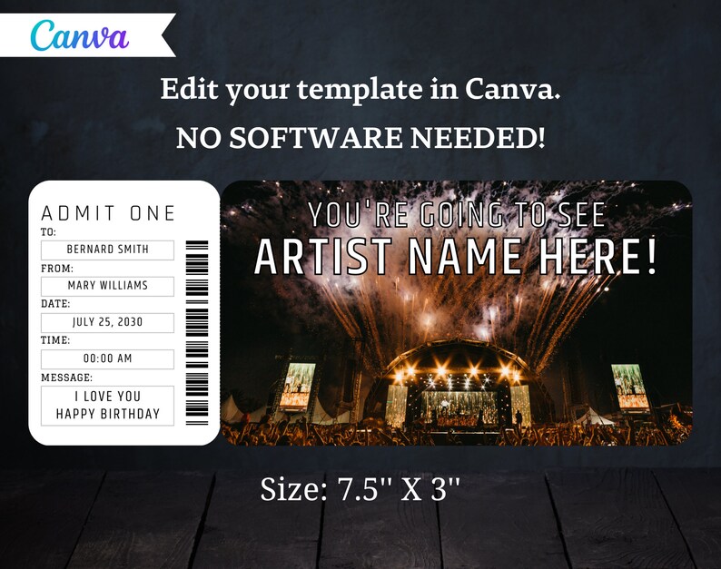 Concert Ticket Template Canva Template Digital Instant - Etsy