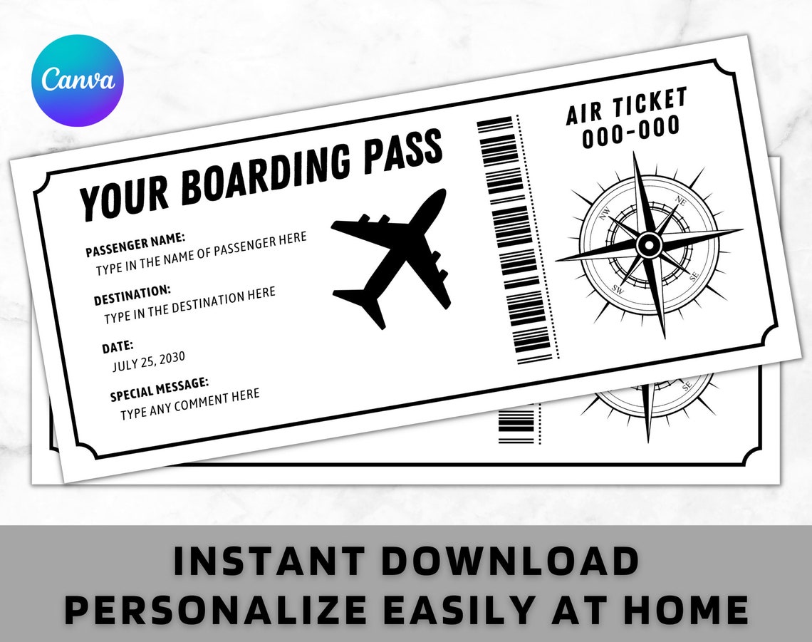 Surprise Boarding Pass - Editable Boarding Ticket Template - Plane ...