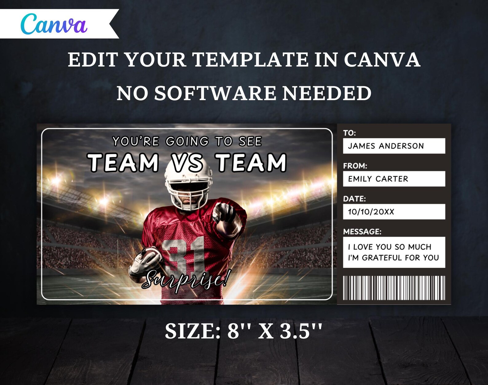 Football Ticket Template - Football Game Gift Voucher - Football Game ...