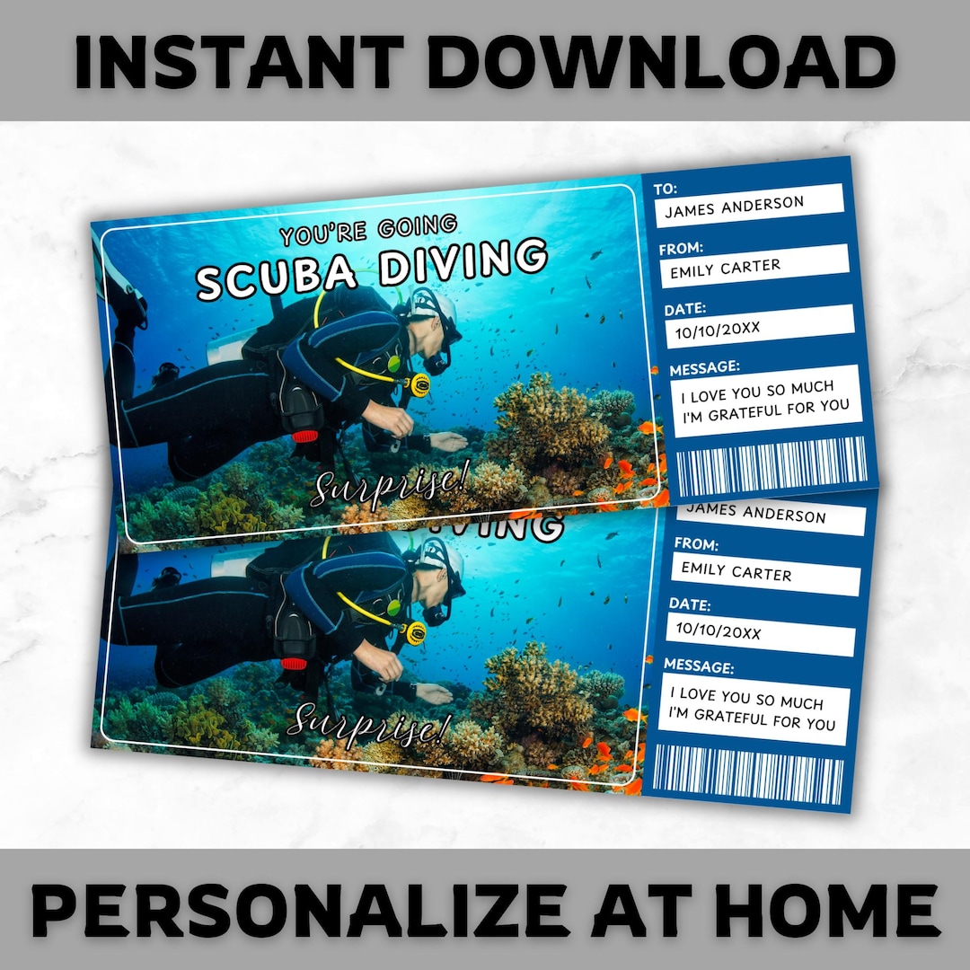 Scuba Diving Ticket Template - Deep Sea Diving Gift Voucher - Scuca ...