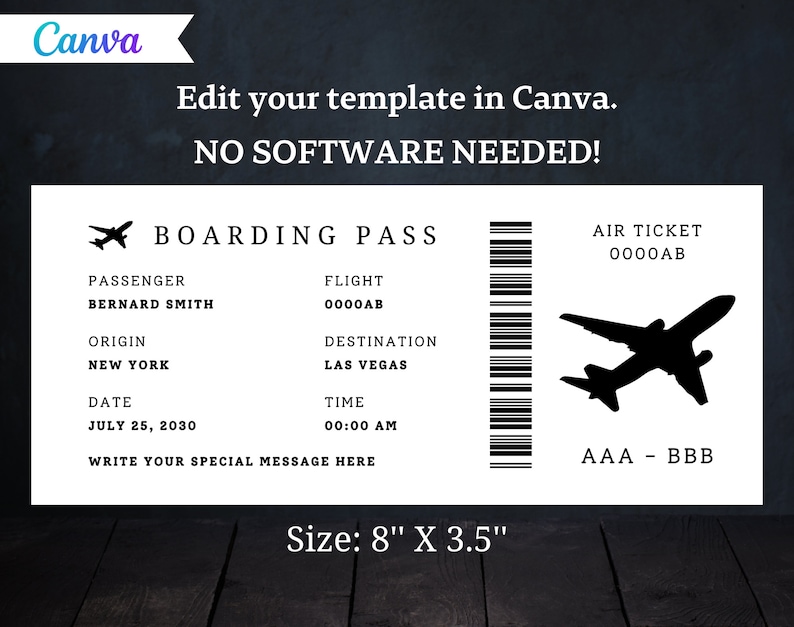 Custom Airplane Ticket - Printable Surprise Trip - Printable Boarding ...