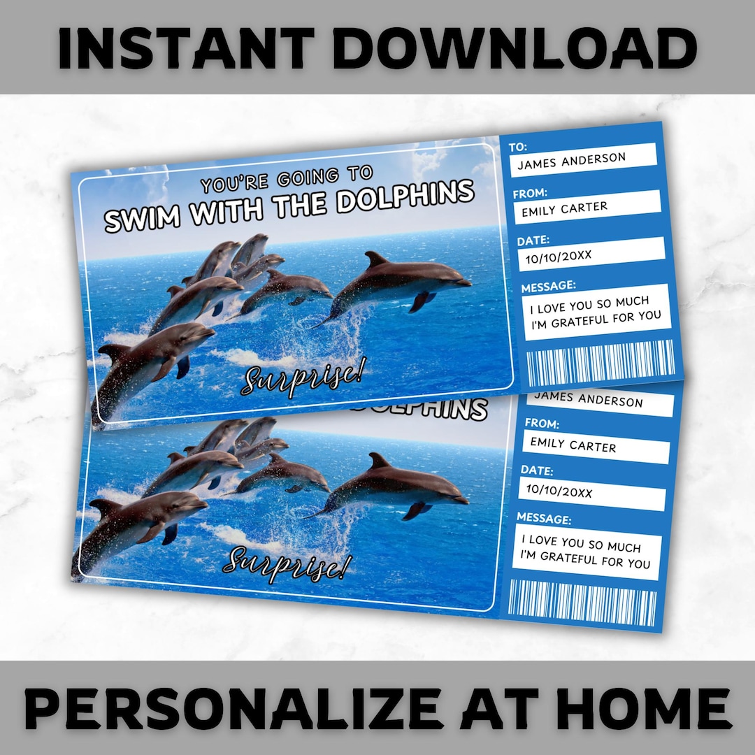 Swim With Dolphins Ticket Template - Swim With Dolphins Gift Voucher ...