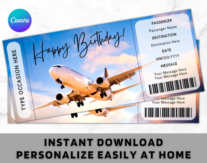Birthday Boarding Pass Template Boarding Ticket PDF Surprise Trip Gift Airline Gift Modern ...