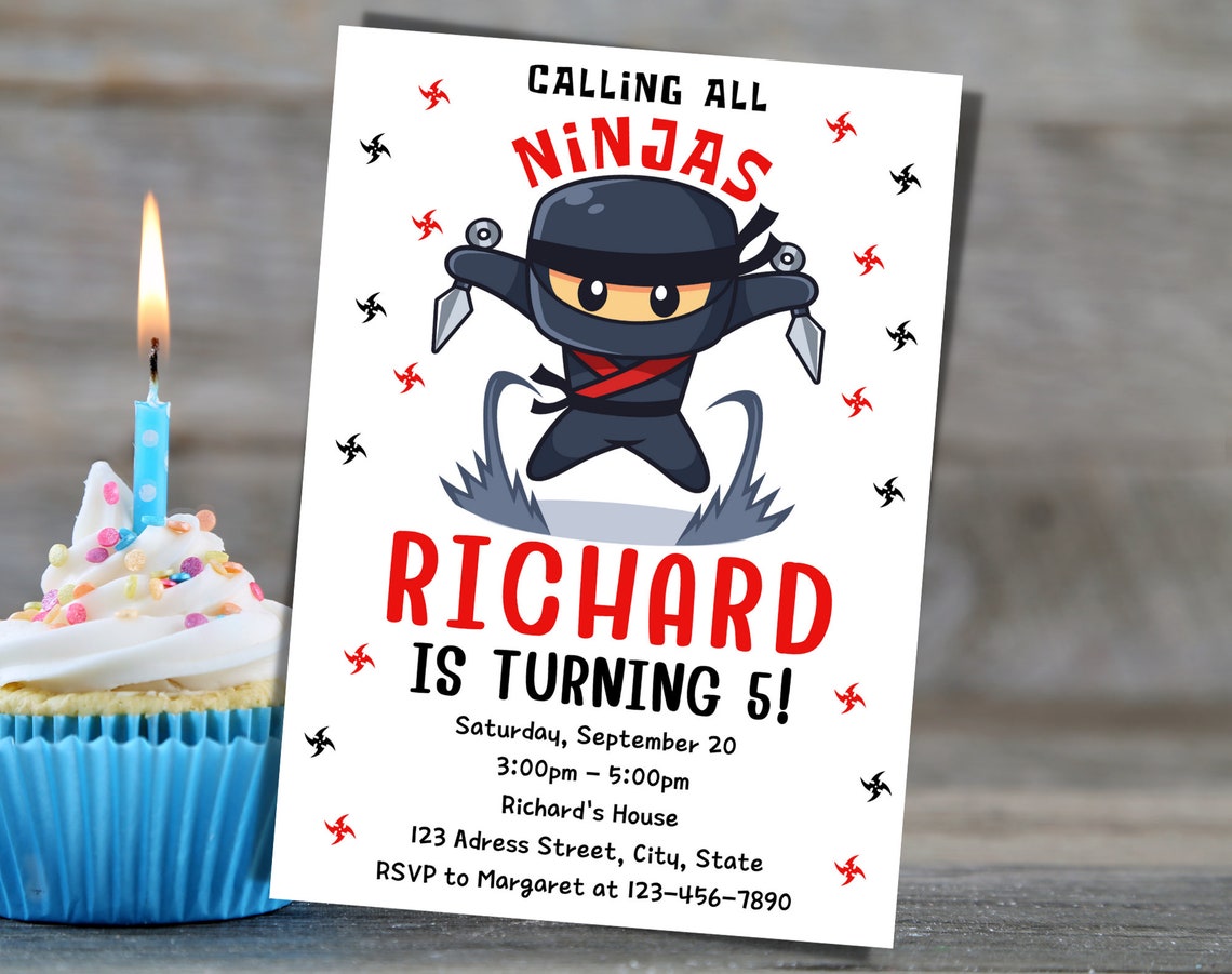 Ninja Birthday Party Invitation Template Ninja Birthday - Etsy