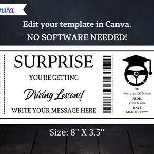 Surprise Driving Lessons Ticket Certificate Voucher Card Template ...