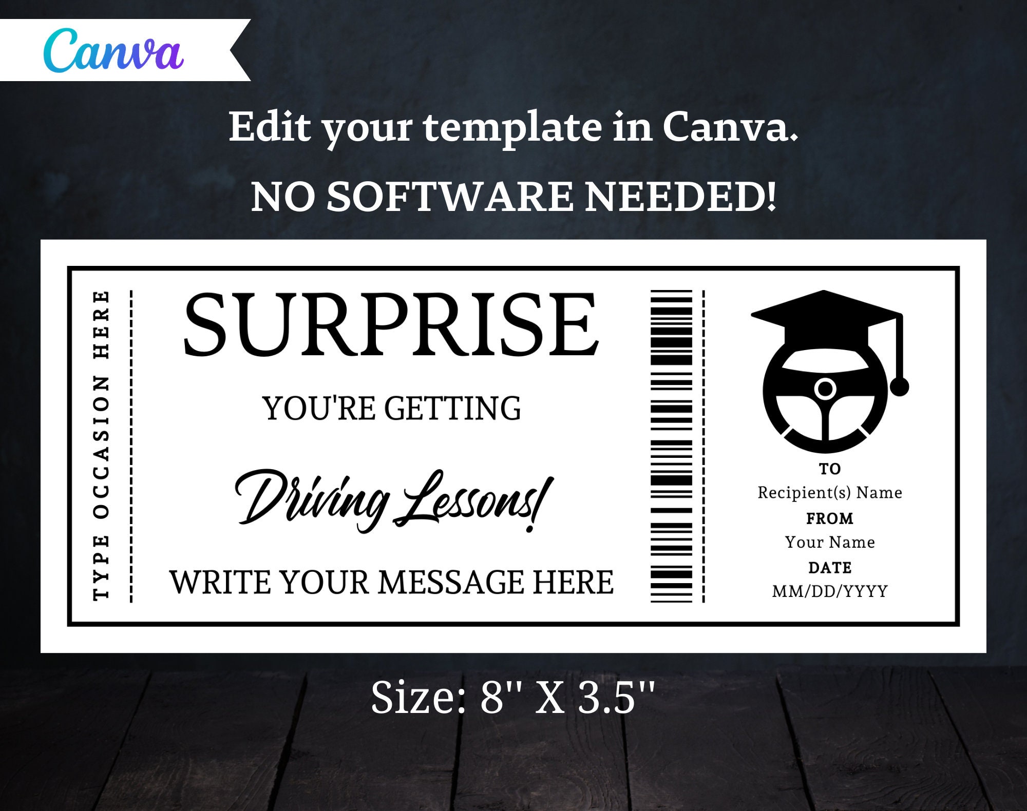 Surprise Driving Lessons Ticket Certificate Voucher Card Template ...