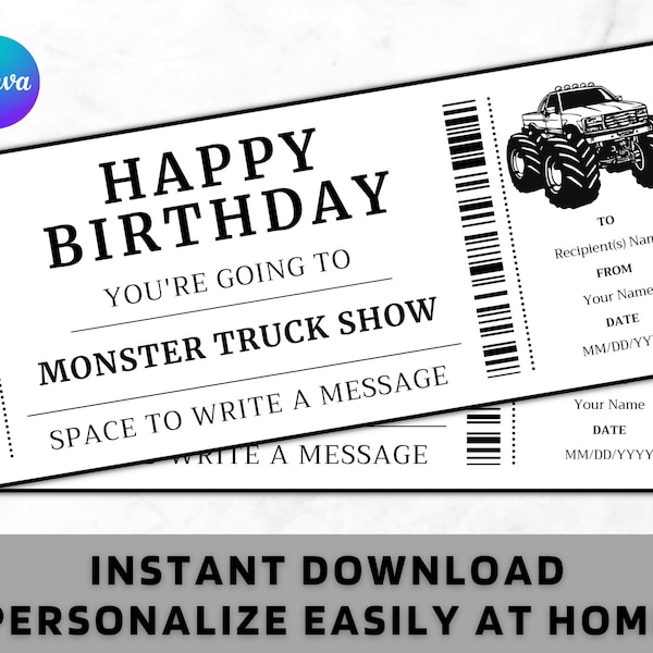Monster Jam Printable Ticket Template - Etsy