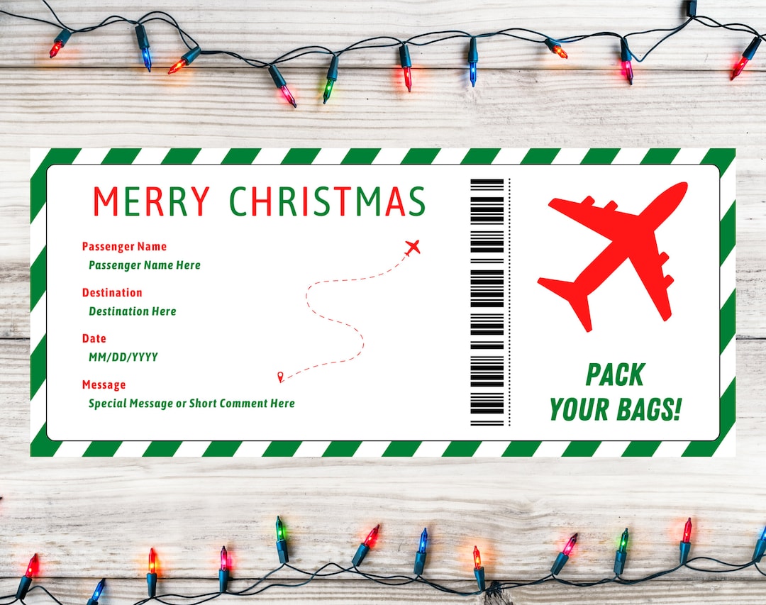 Christmas Plane Airplane Gift Ticket - Christmas Boarding Pass Plane ...