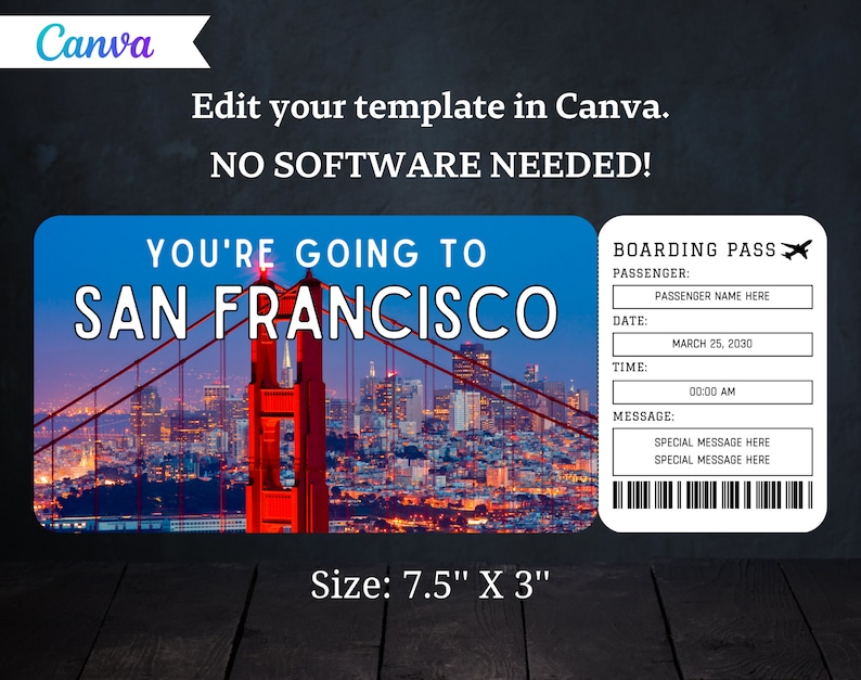 San Francisco Boarding Pass Ticket - Printable Gift Airplane Airline ...