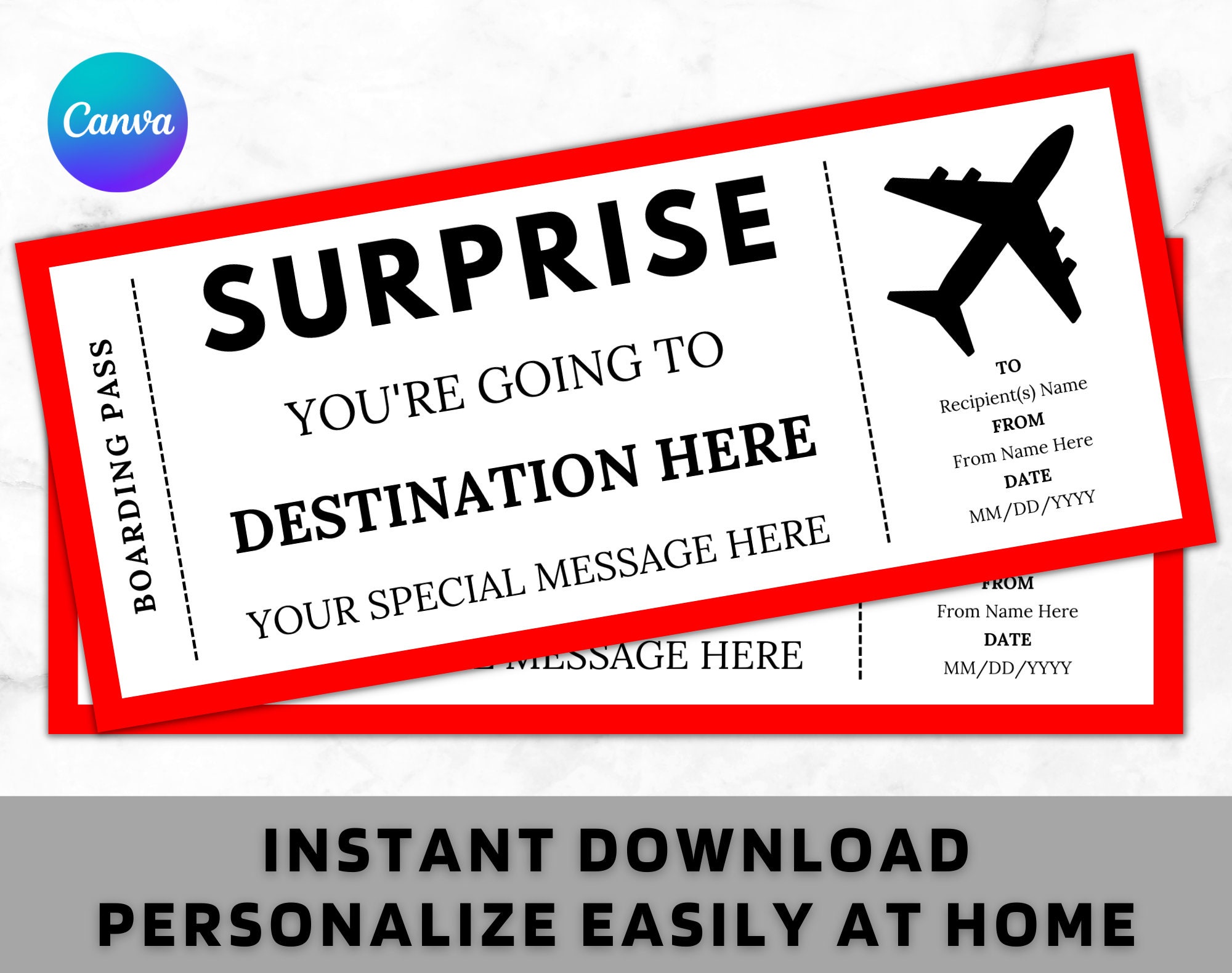 Biglietto regalo viaggio a sorpresa stampabile per compagnia aerea ...