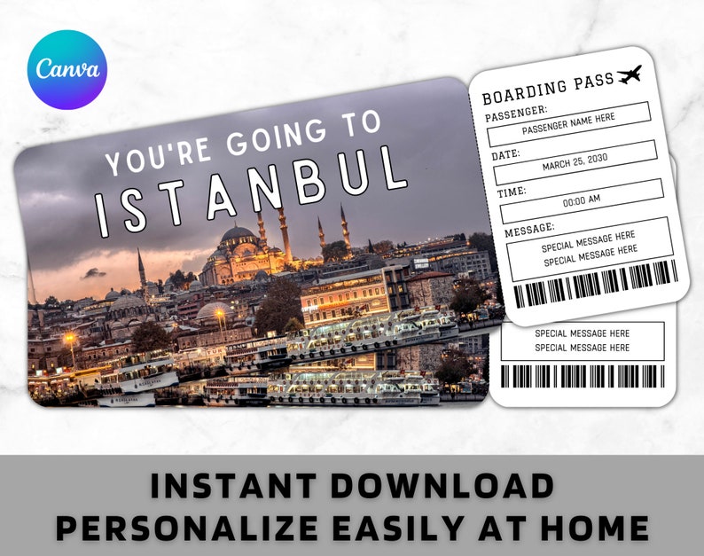 Istanbul Boarding Pass Ticket Template Printable Gift Airplane Airline ...