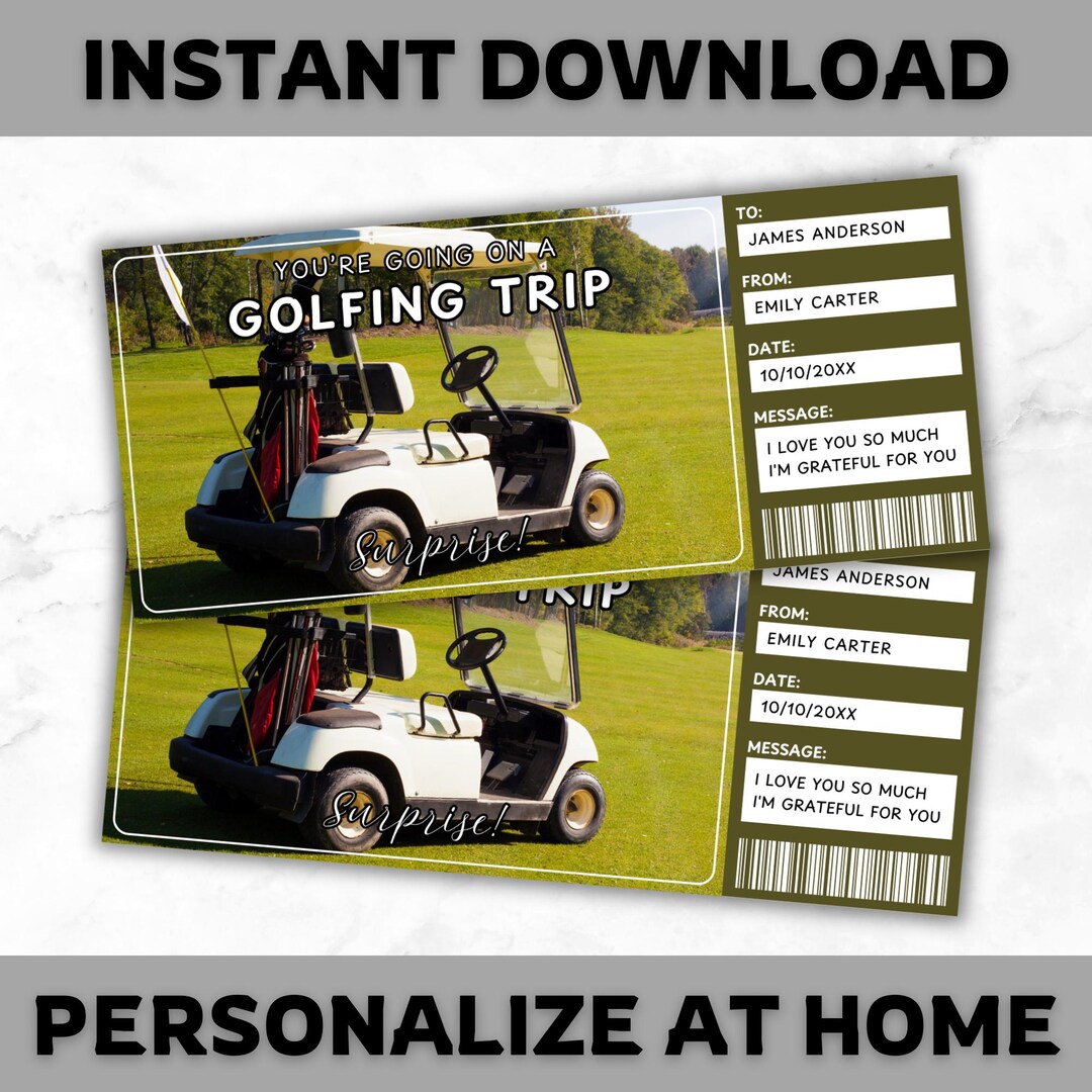 Golfing Trip Ticket Template - Golf Trip Gift Voucher - Golf Coupon ...