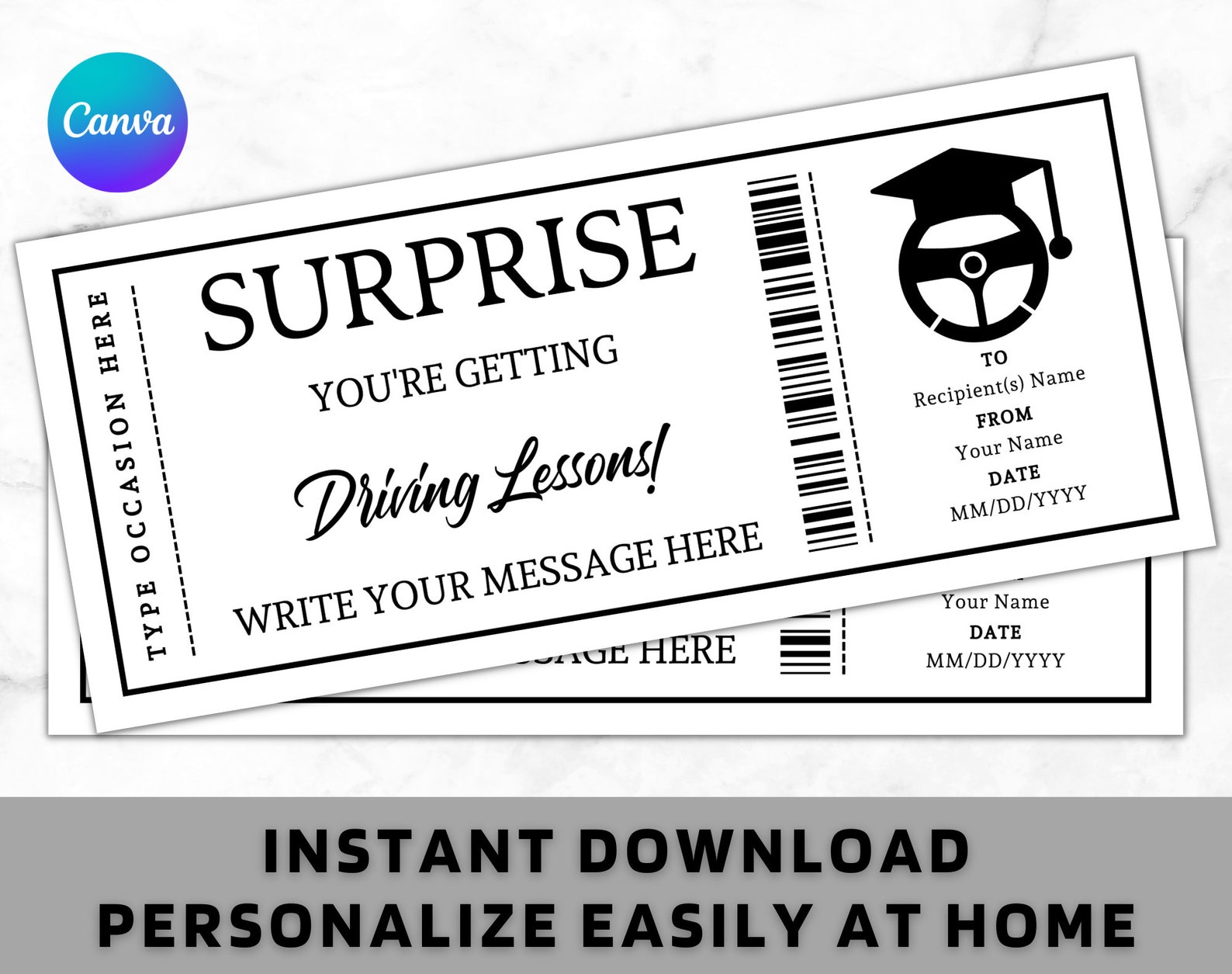 Surprise Driving Lessons Ticket Certificate Voucher Card Template ...
