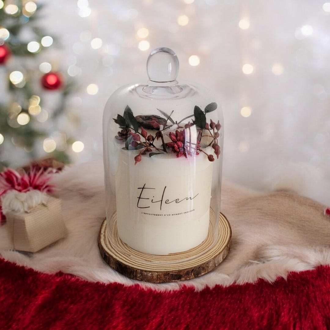 Dried Flower Candle Scented Candle Box Wooden Base Glass Bell Soy ...