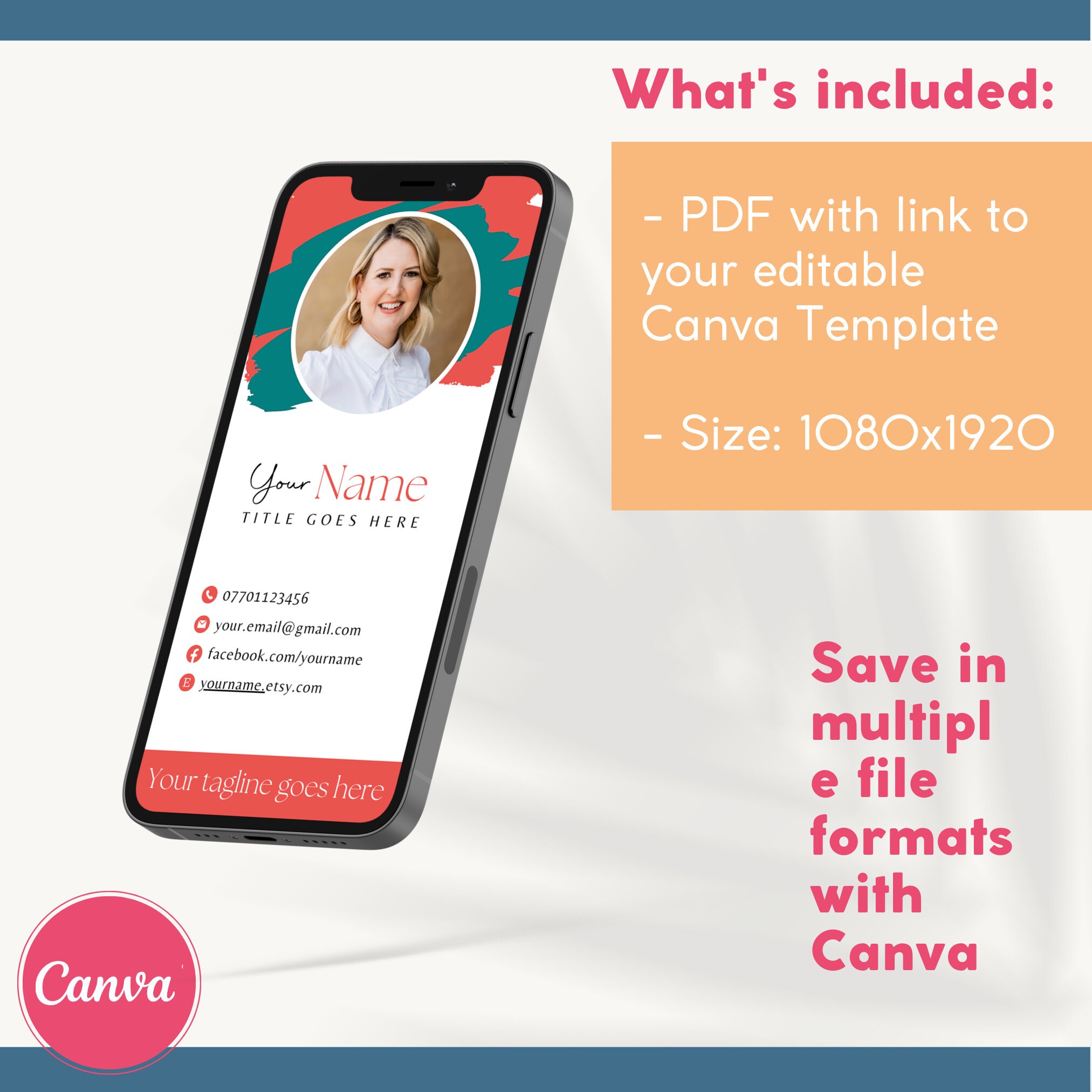 Digital Business Card Template, Canva DIY Editable Template Perfect for ...