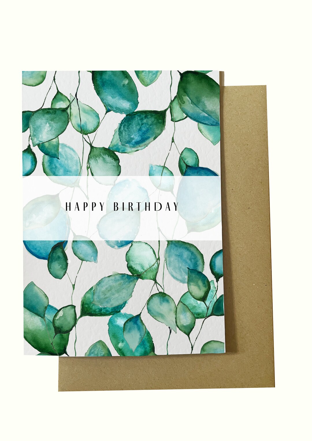 Happy Birthday Watercolour Eucalyptus Leaves Birthday Card, Botanical ...