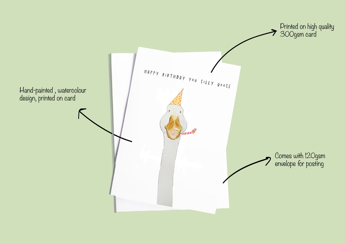Happy Birthday You Silly Goose Watercolour Birthday Bday Card - Etsy