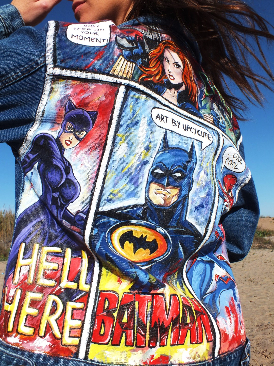 Hand Painted Denim Super Heroes Vintage Jean Jacket Comic Fan Art - Etsy
