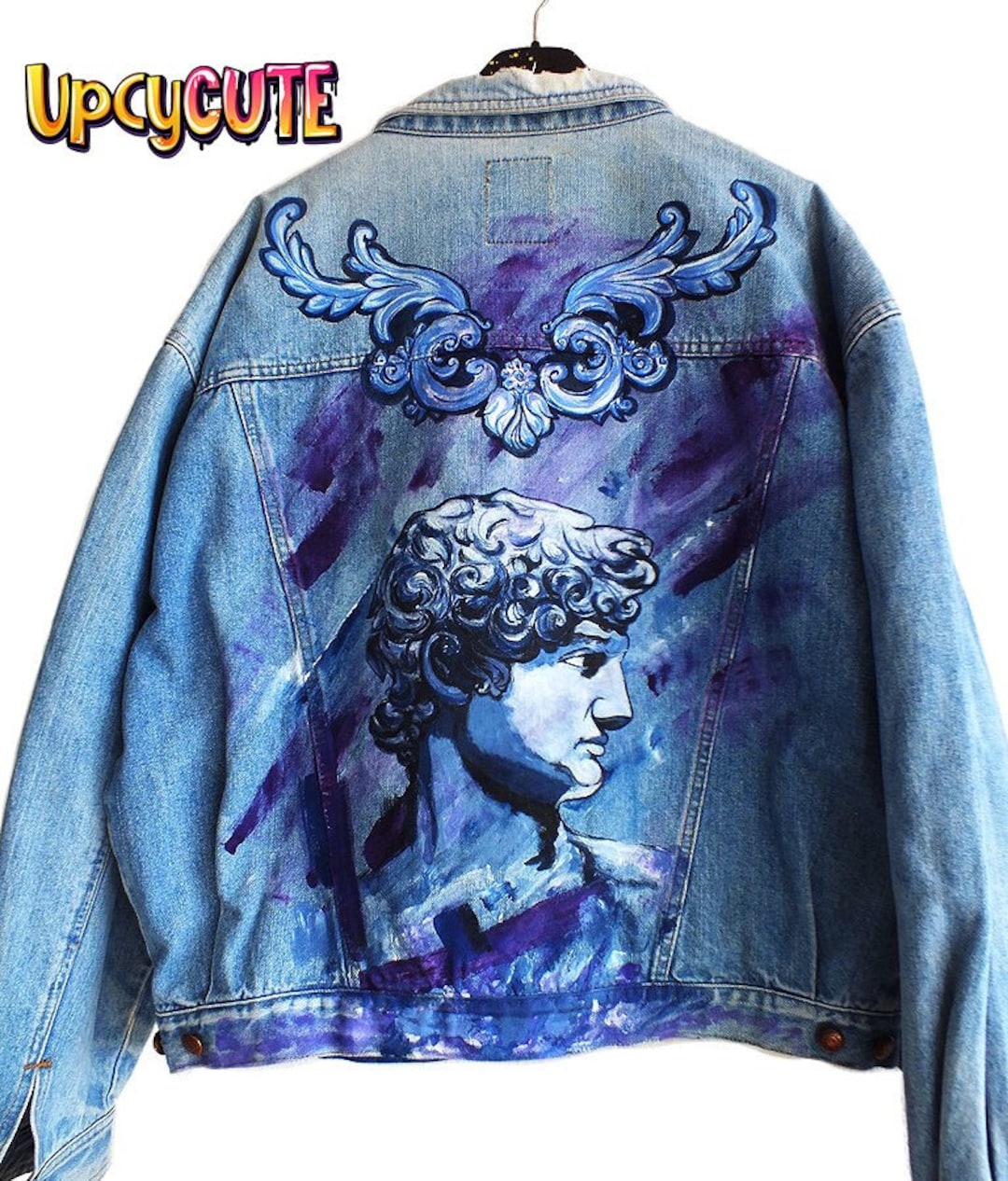 Hand Painted Denim Jacket Oversized Jean Jacket Cool David - Etsy