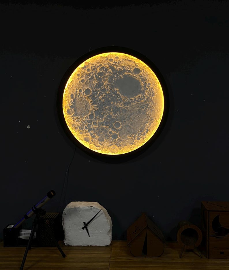 Decorative Moon Lamp, Textured Moon Painting Moon Wall Decor, Wall Lamp ...