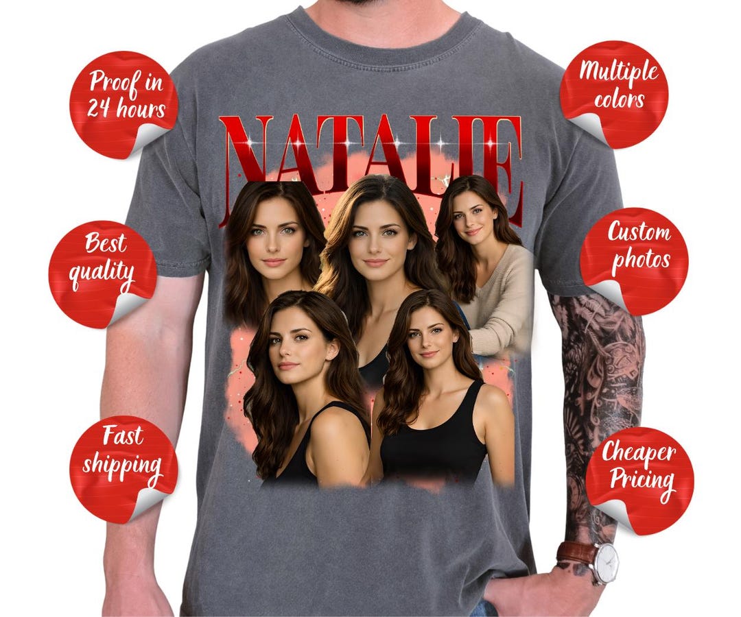 Comfort Colors® Custom Photo Bootleg Shirt, Personalized Name Collage ...