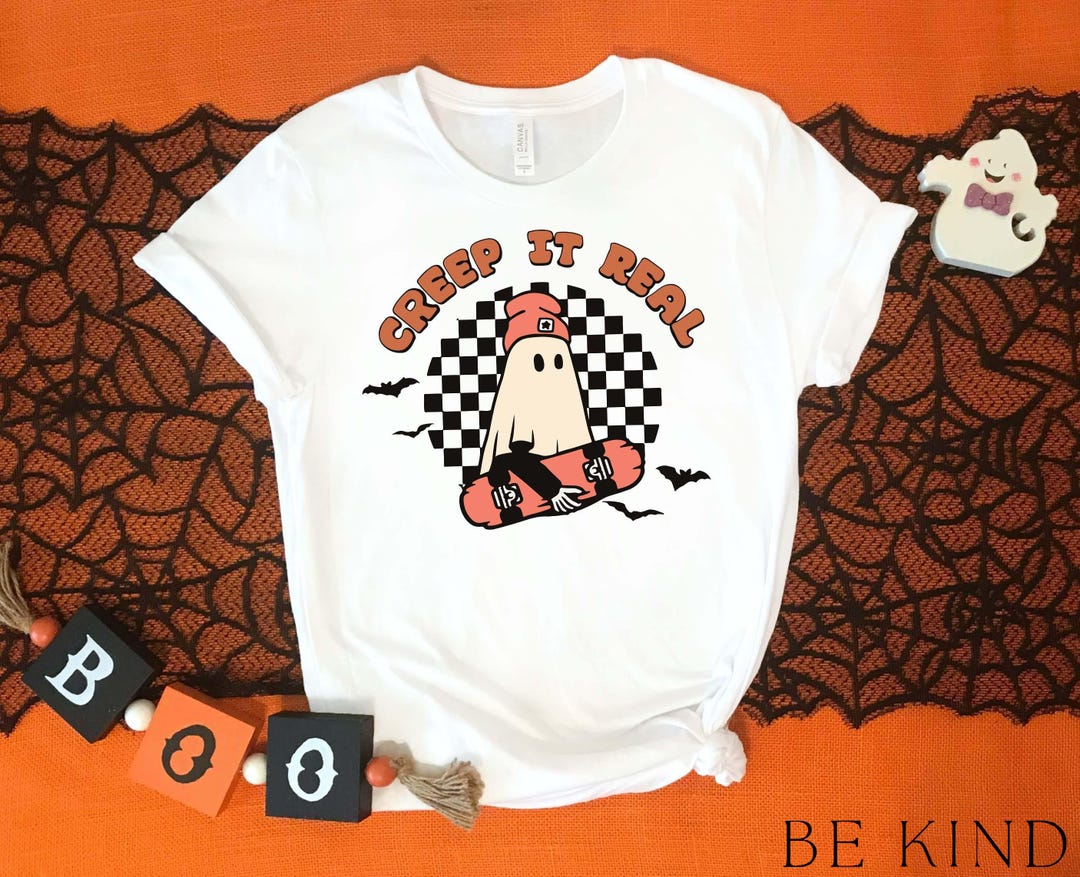Creep It Real Ghost Shirt, Funny Skateboard Halloween Tee, Spooky ...