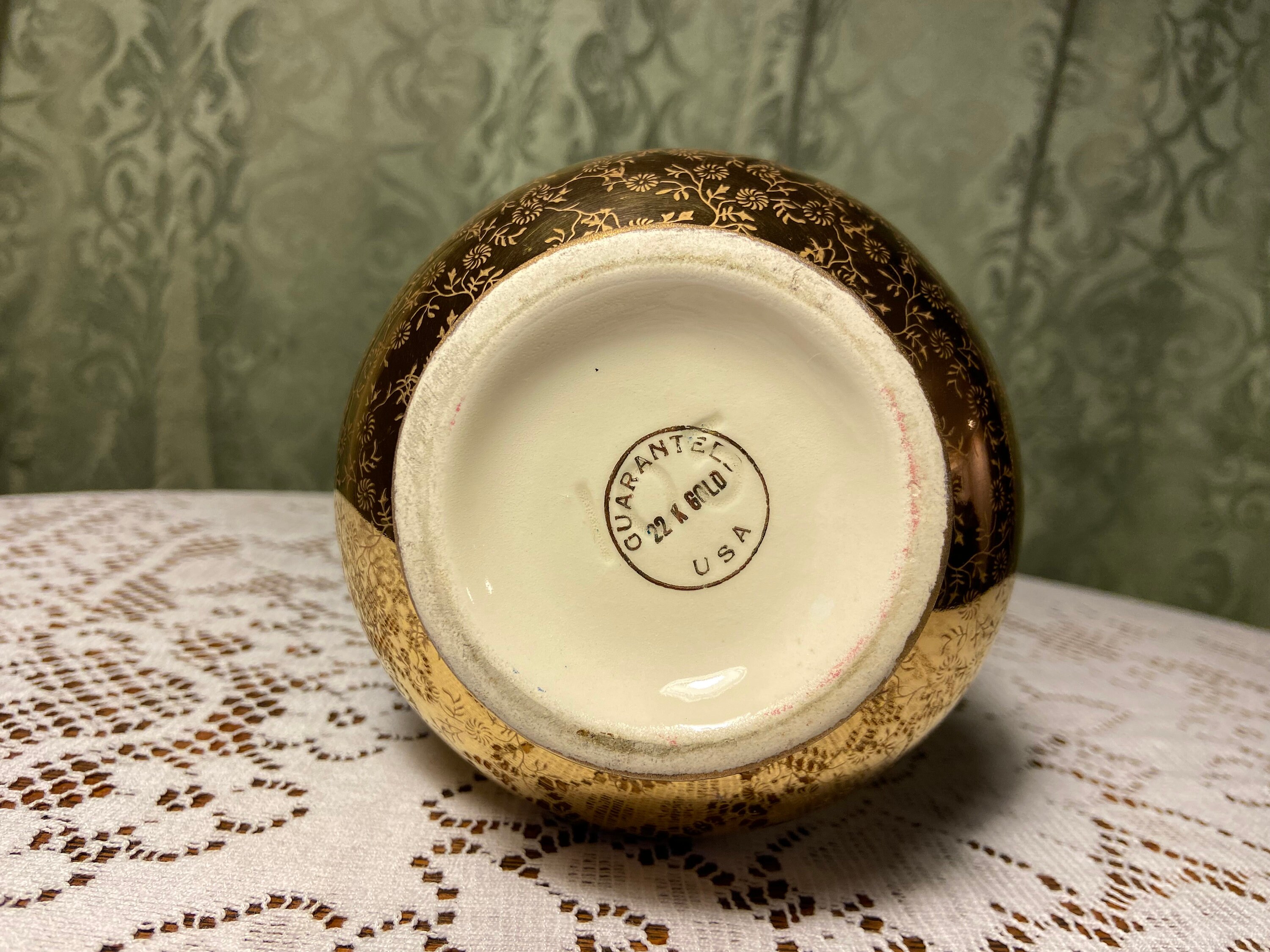 Vintage Gold Art Deco Vase, Marked Guaranteed 22K Gold USA, With Etched ...