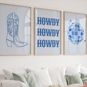 Coastal Cowgirl Gallery Print Set of 9 - Retro Wall Art Set - Blue ...