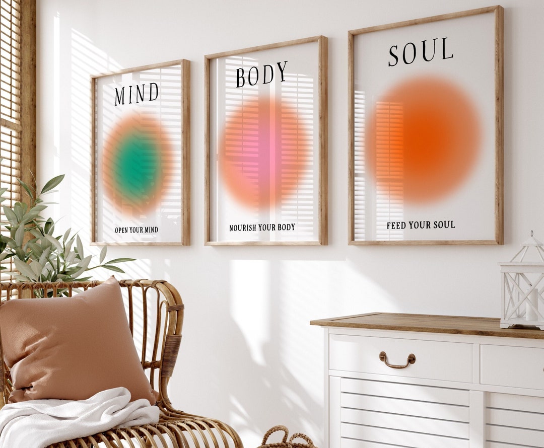 Positive Aura Posters Set of 3, Gradient Print, Spiritual Art, Grainy ...
