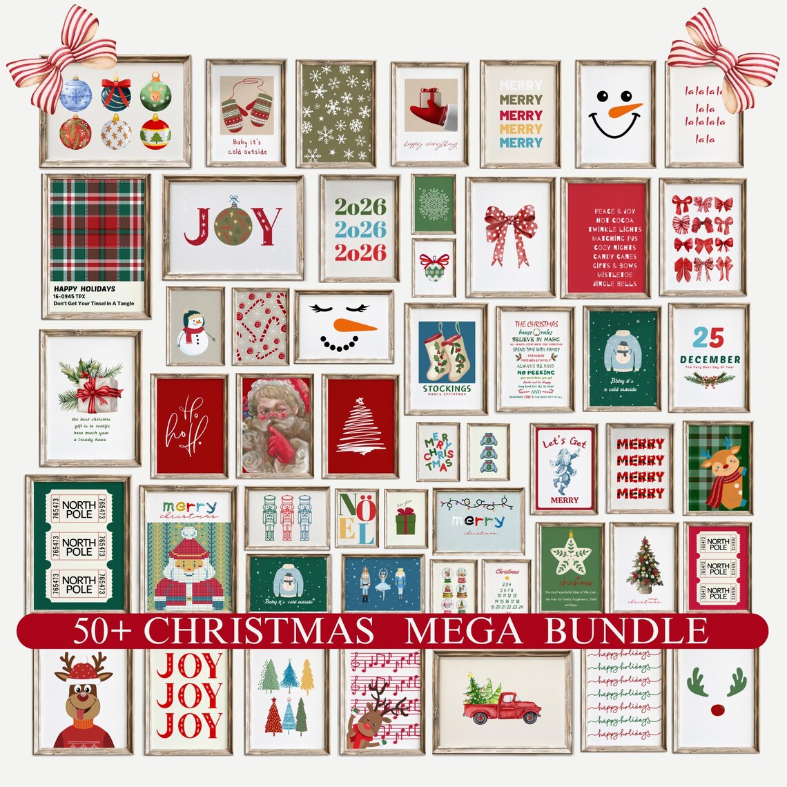 Christmas Printables Mega Bundle: 50+ Holiday Wall Art (digital ...
